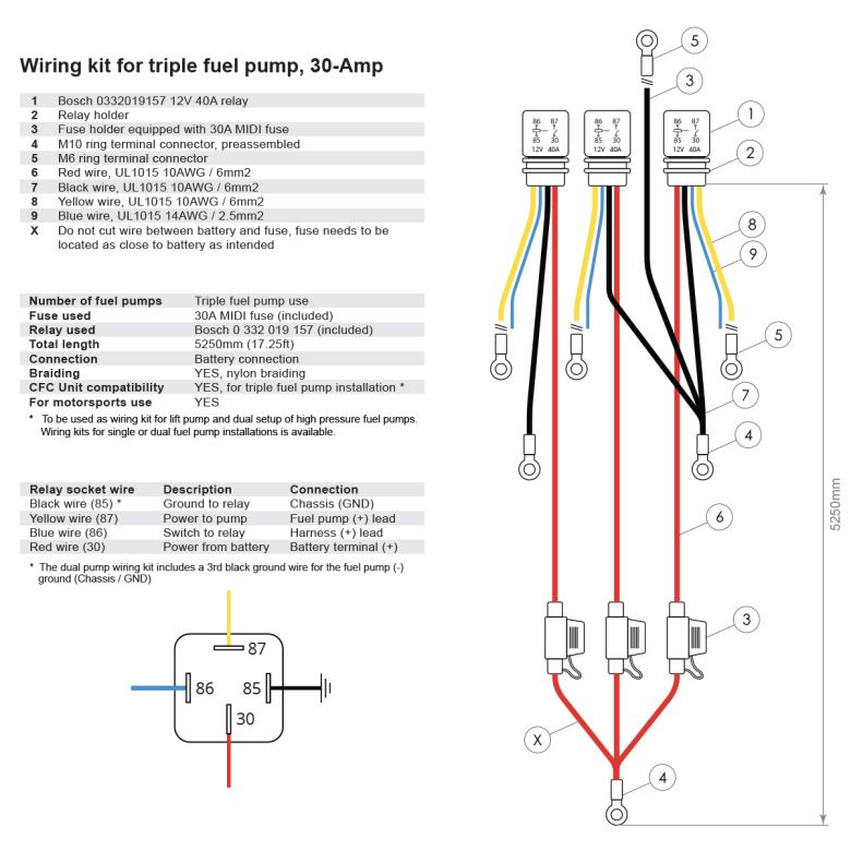 Nuke Performance Wiring Kit Triple Fuel Pumps 30-Amp Battery Connection ...